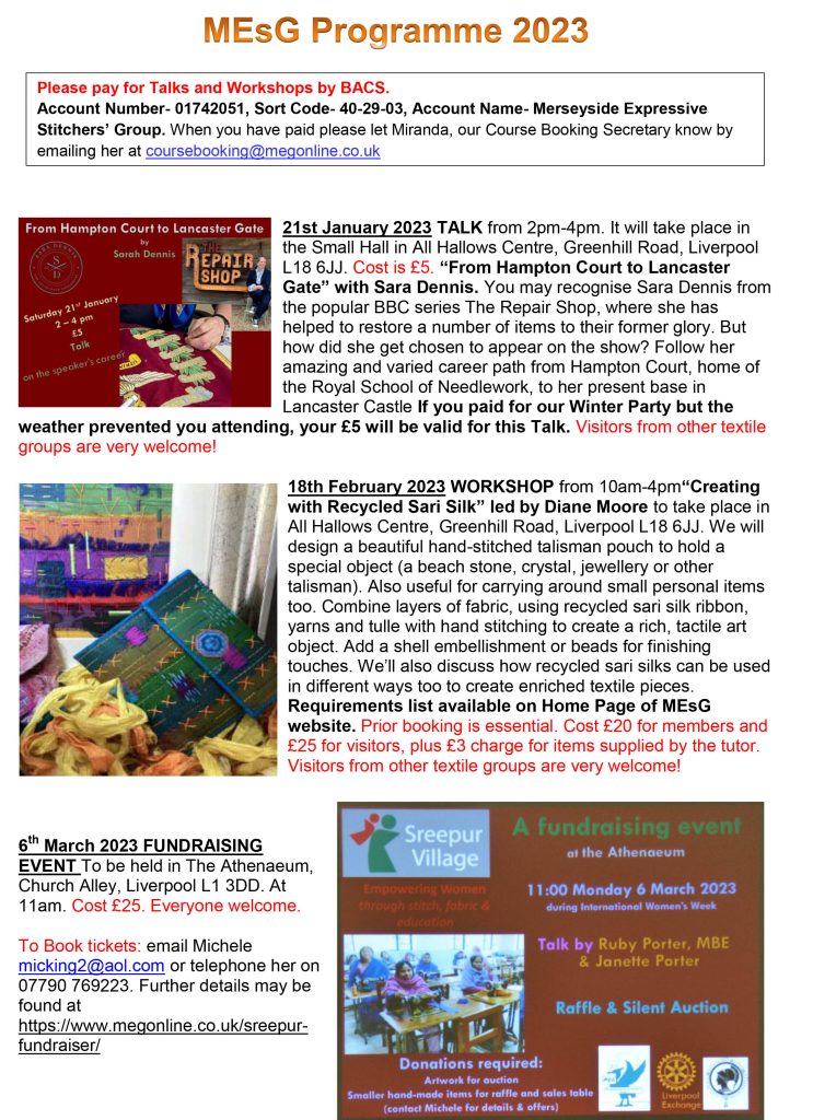Programme 2023 | Merseyside Expressive Stitchers Group